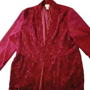 Chico's | Jackets & Coats | Chicos 2 Burgundy Faux Suede And Lace Hook ...